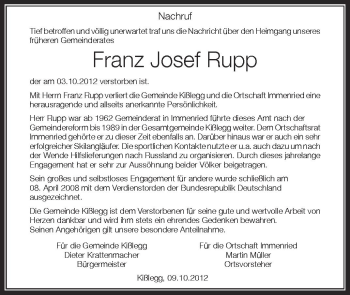 Traueranzeigen von Josef Rupp | schwaebische.de Trauerportal