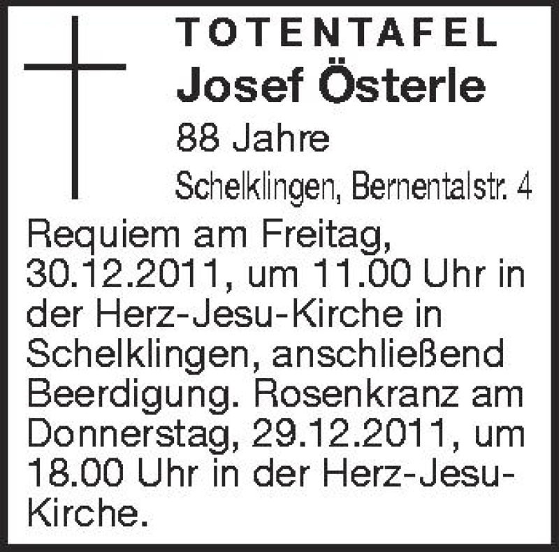 Traueranzeigen von Josef Österle | schwaebische.de Trauerportal