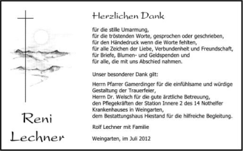 Traueranzeigen von Reni Lechner | schwaebische.de Trauerportal