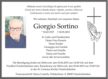 Traueranzeigen von Giorgio Sortino | schwaebische.de Trauerportal
