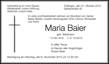 Traueranzeigen von Maria Baier | schwaebische.de Trauerportal