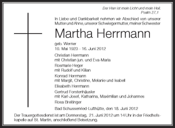 Traueranzeigen von Martha Herrmann | schwaebische.de Trauerportal