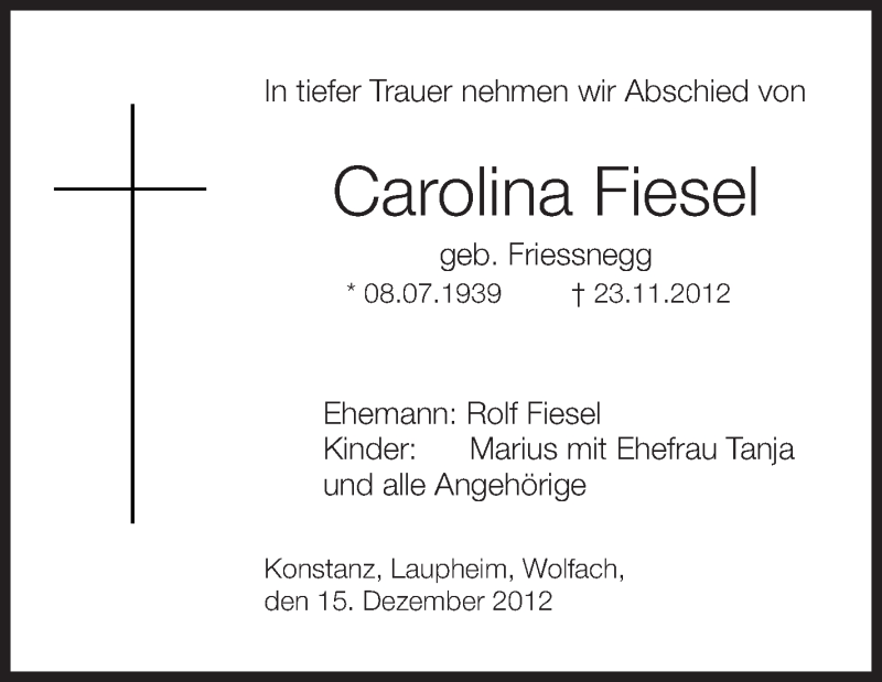 Traueranzeigen von Carolina Fiesel | schwaebische.de Trauerportal