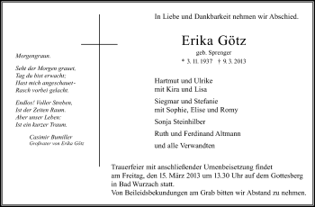 Traueranzeigen von Erika Götz | schwaebische.de Trauerportal