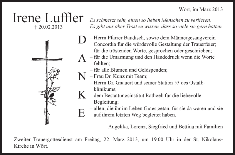 Traueranzeigen von Irene Luffler | schwaebische.de Trauerportal