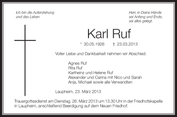 Traueranzeigen von Karl Ruf | schwaebische.de Trauerportal