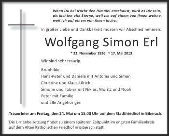 Traueranzeigen von Wolfgang Simon Erl | schwaebische.de Trauerportal