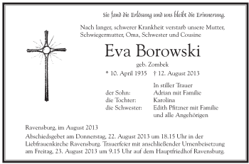 Traueranzeigen von Eva Borowski | schwaebische.de Trauerportal