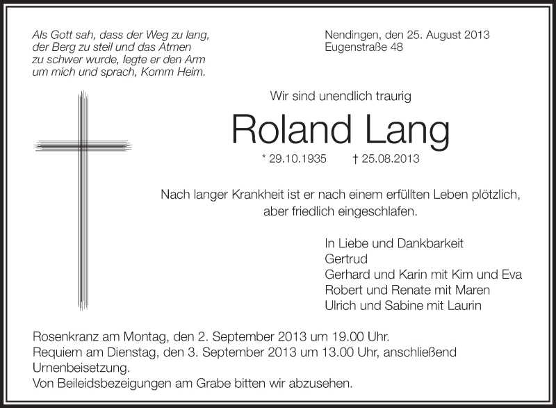 Traueranzeigen von Roland Lang | schwaebische.de Trauerportal