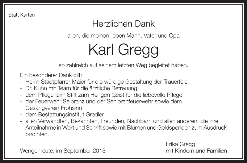 Traueranzeigen von Karl Gregg | schwaebische.de Trauerportal