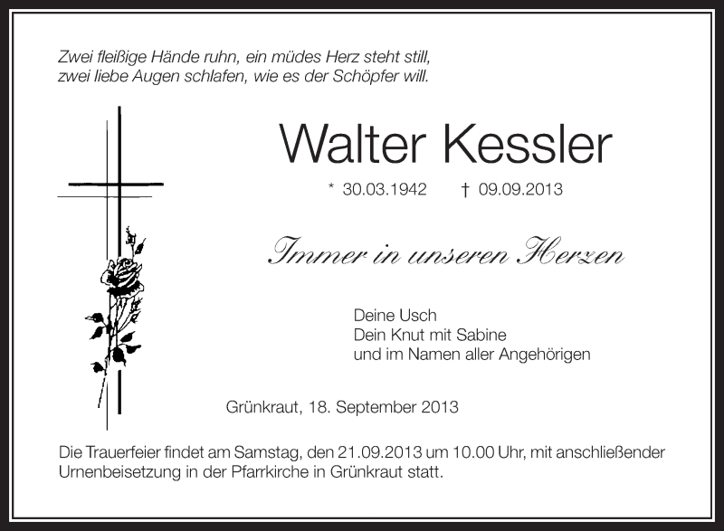 Traueranzeigen von Walter Kessler | schwaebische.de Trauerportal