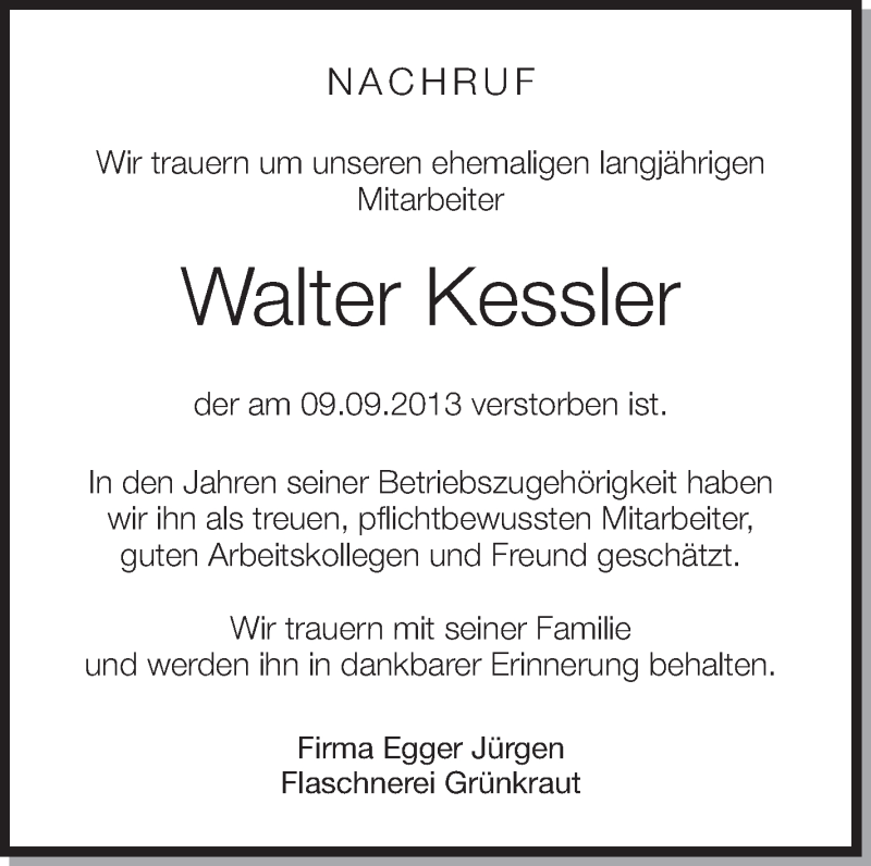 Traueranzeigen von Walter Kessler | schwaebische.de Trauerportal