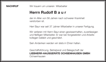 Traueranzeigen von Rudolf Baur | schwaebische.de Trauerportal