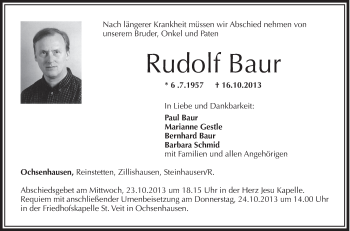 Traueranzeigen von Rudolf Baur | schwaebische.de Trauerportal