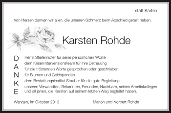 Traueranzeigen von Karsten Rohde | schwaebische.de Trauerportal