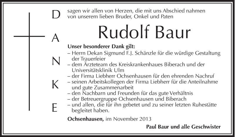Traueranzeigen von Rudolf Baur | schwaebische.de Trauerportal