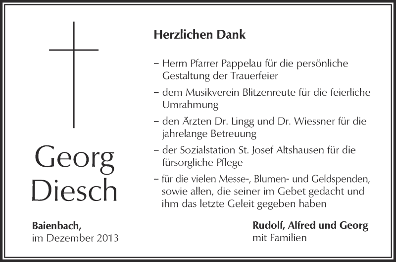Traueranzeigen von Georg Diesch | schwaebische.de Trauerportal