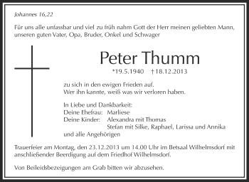 Traueranzeigen von Peter Thumm | schwaebische.de Trauerportal