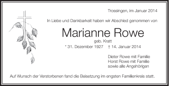 Traueranzeigen von Marianne Rowe | schwaebische.de Trauerportal