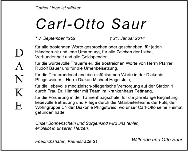 Traueranzeigen von Carl-Otto Saur | schwaebische.de Trauerportal