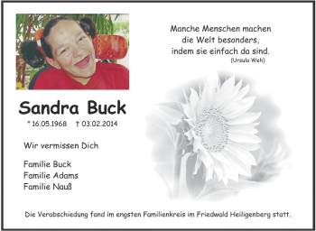 Traueranzeigen von Sandra Buck | schwaebische.de Trauerportal