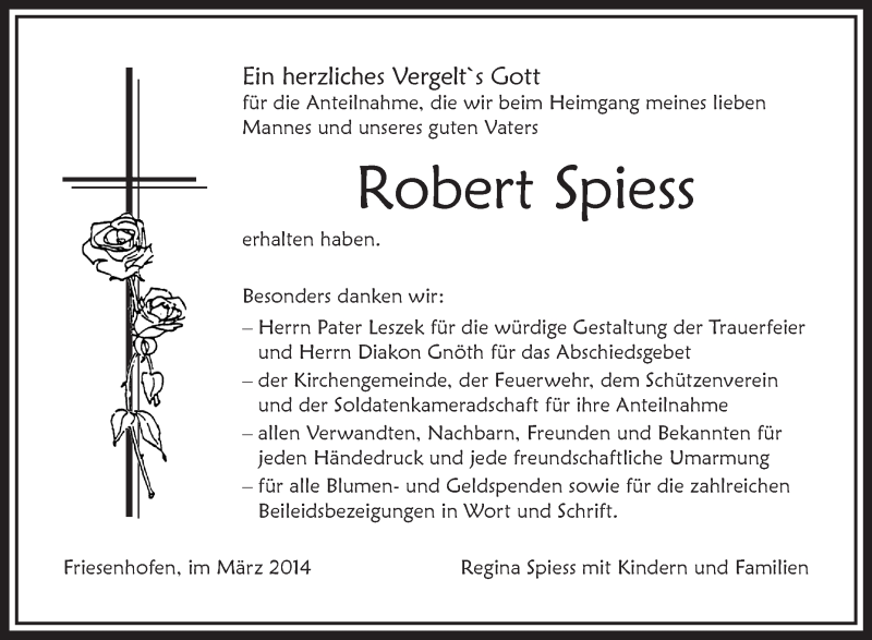 Traueranzeigen von Robert Spiess | schwaebische.de Trauerportal