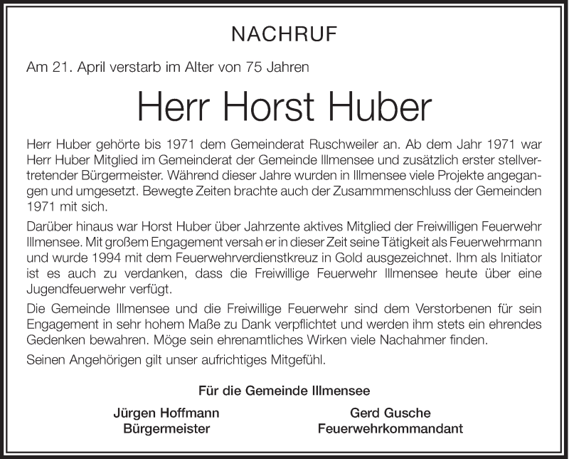 Traueranzeigen von Horst Huber | schwaebische.de Trauerportal