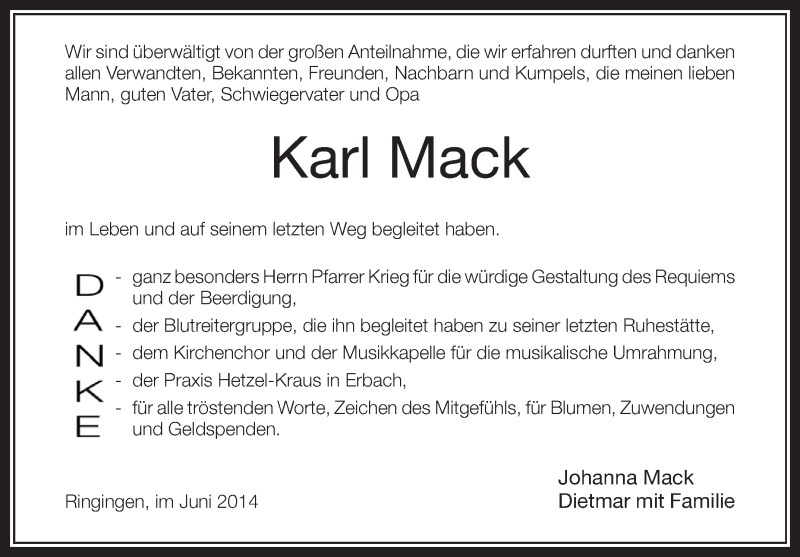 Traueranzeigen von Karl Mack | schwaebische.de Trauerportal