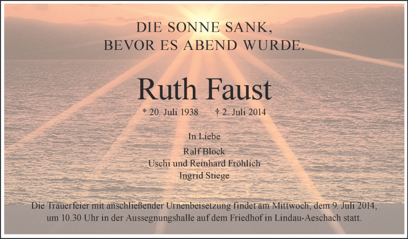 Traueranzeigen von Ruth Faust | schwaebische.de Trauerportal