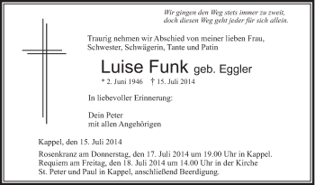 Traueranzeigen von Luise Funk | schwaebische.de Trauerportal