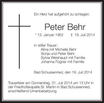 Traueranzeigen von Peter Behr | schwaebische.de Trauerportal