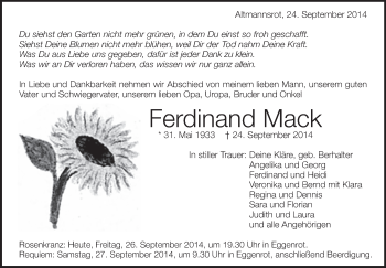 Traueranzeigen von Ferdinand Mack | schwaebische.de Trauerportal