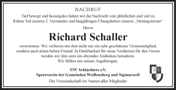 Traueranzeigen von Richard Schaller | schwaebische.de Trauerportal