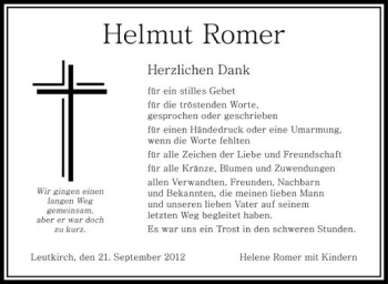 Traueranzeigen von Helmut Romer | schwaebische.de Trauerportal