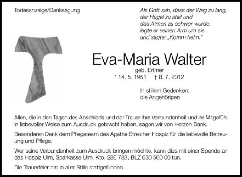 Traueranzeigen von Eva-Maria Walter | schwaebische.de Trauerportal