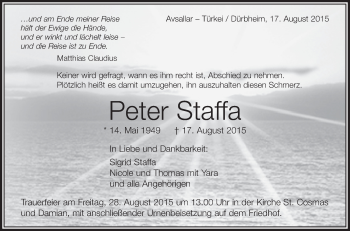 Traueranzeigen von Peter Staffa | schwaebische.de Trauerportal