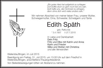 Traueranzeigen von Edith Späth | schwaebische.de Trauerportal