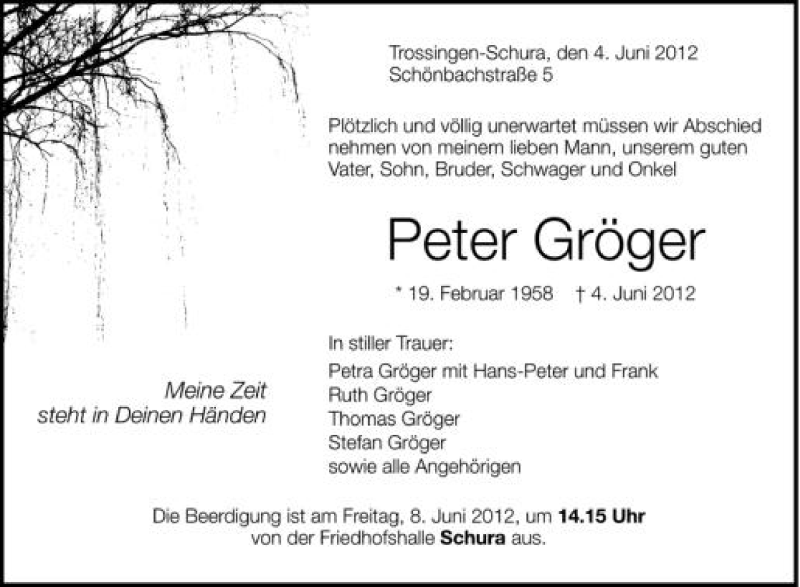 Traueranzeigen von Peter Gröger | schwaebische.de Trauerportal