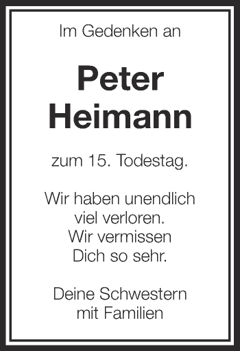 Traueranzeigen von Peter Heimann | schwaebische.de Trauerportal