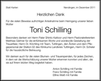 Traueranzeigen von Toni Schilling | schwaebische.de Trauerportal