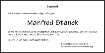 Traueranzeigen von Manfred Stanek | schwaebische.de Trauerportal