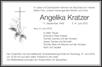 Traueranzeigen von Angelika Kratzer | schwaebische.de Trauerportal