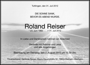 Traueranzeigen von Roland Reiser | schwaebische.de Trauerportal
