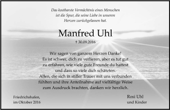 Traueranzeigen von Manfred Uhl | schwaebische.de Trauerportal