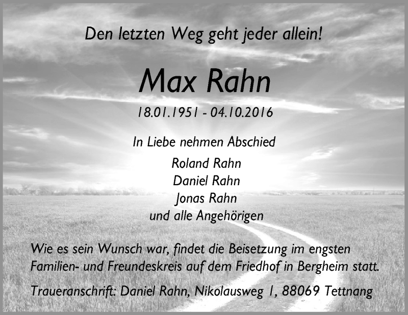 Traueranzeigen von Max Rahn | schwaebische.de Trauerportal