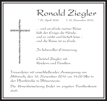 Traueranzeigen von Ronald Ziegler | schwaebische.de Trauerportal
