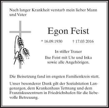 Traueranzeigen von Egon Feist | schwaebische.de Trauerportal