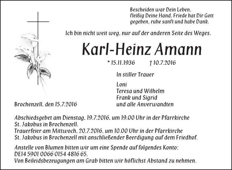 Traueranzeigen von Karl-Heinz Amann | schwaebische.de Trauerportal