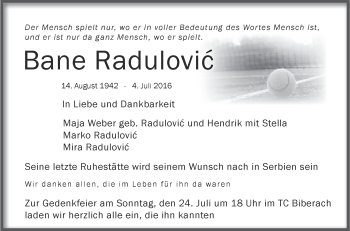 Traueranzeigen von Bane Radulovic | schwaebische.de Trauerportal