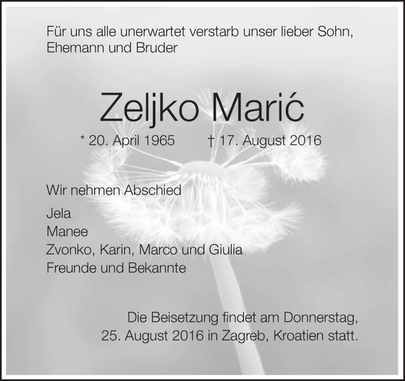Traueranzeigen von Zeljko Maric | schwaebische.de Trauerportal